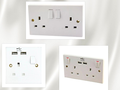 DOUBLE TWIN 2 GANG WALL SOCKET 13A WITH 2 USB CHARGER PORTS PLUG ...