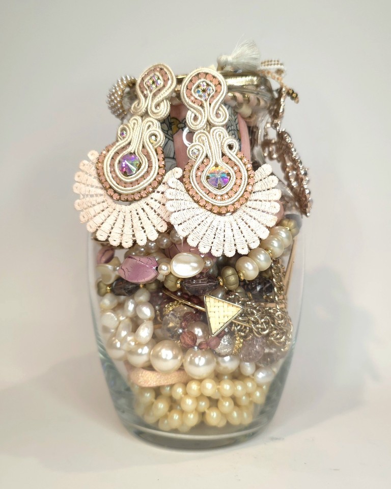 Pink Pearls Gold Tone Curated Mystery Jewelry Jar Vintage-Modern 2Lb ...