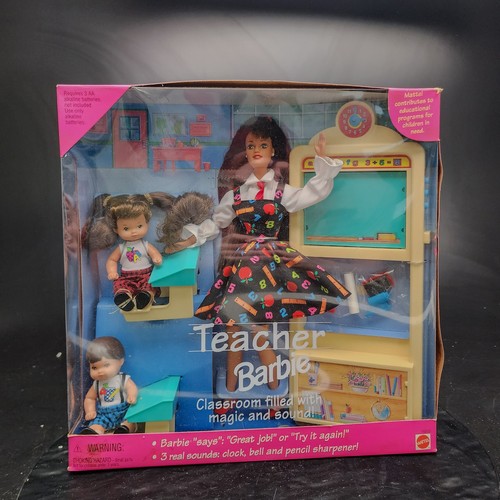NEW Mattel Teacher Barbie 16210 Doll Brunette Classroom Playset 2 ...