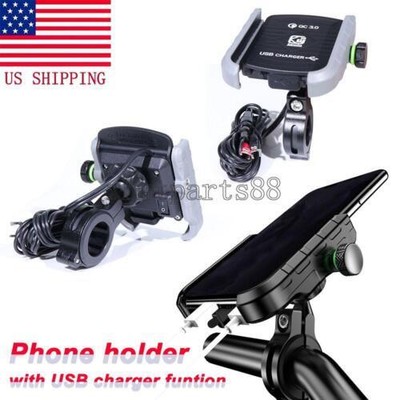 Universal Motorcycle UTV ATV Scooter Cell Phone Holder Mount with USB ...