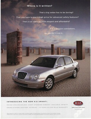 2004 Kia Amanti Big Sedan Where is it Written? Features Retro Print Ad ...