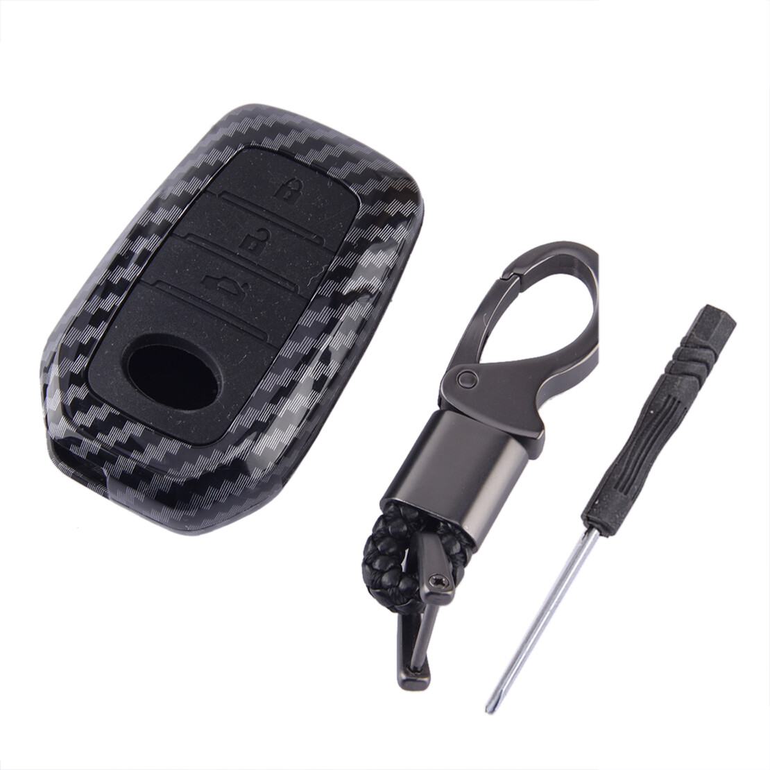 Carbon Fiber Style Key Fob Case Cover Chain Ring Fit For Toyota Hilux ...