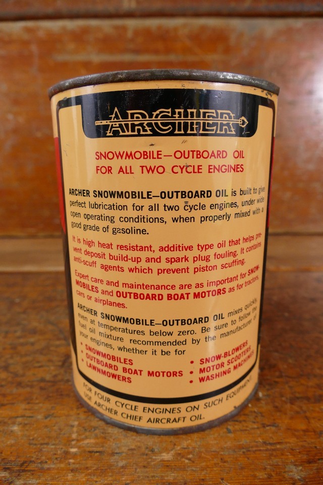 Vintage ARCHER Lubricants Snowmobile Outboard Motor Oil Metal One Quart ...