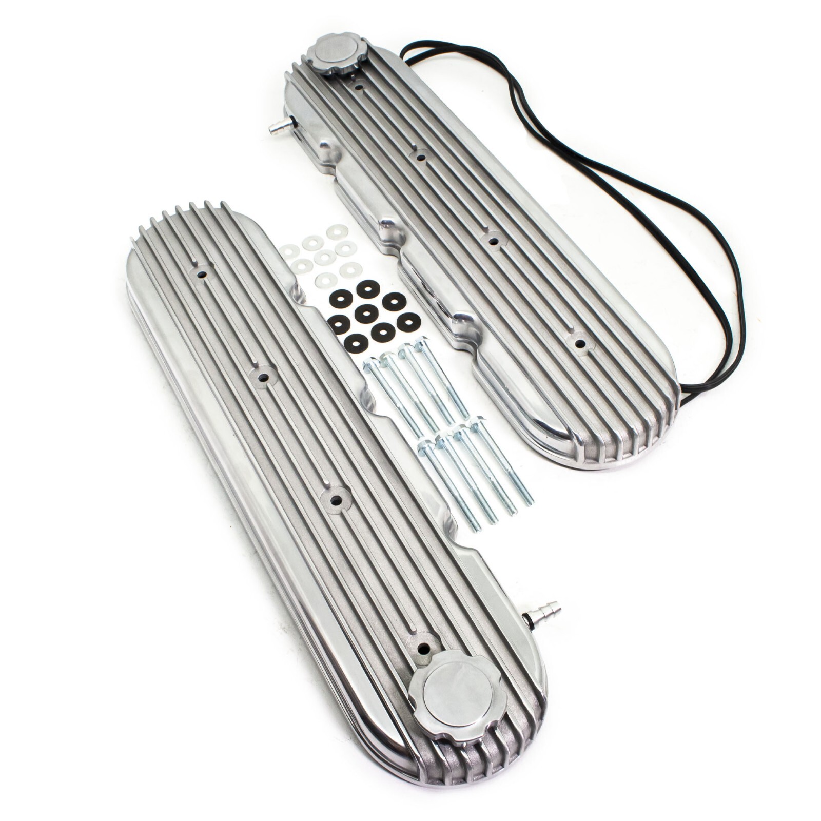 ALUMINUM CHEVY GM LS ENGINES RETRO FINNED VALVE COVERS W/ GASKETS ...