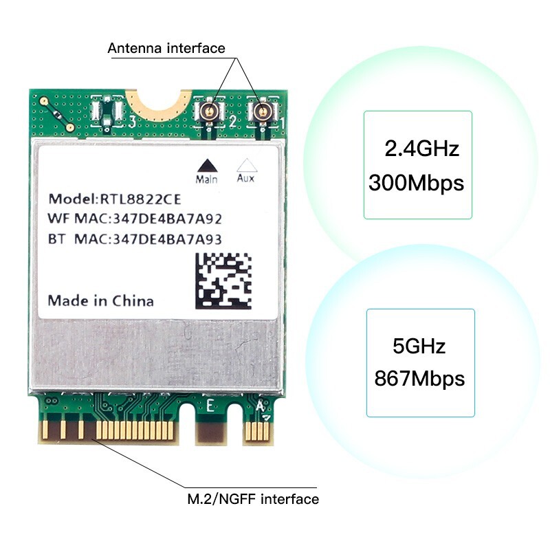 Realtek RTL8822CE M.2 NGFF WiFi Card Dual Band Laptop PC Wireless ...