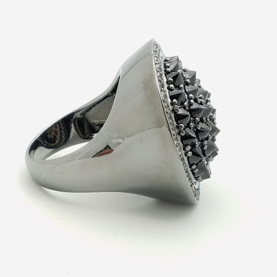 Blackened Sterling Silver 925 Spiky Black Spinel White Gem Dome Ring ...