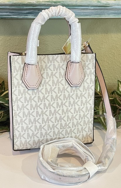 Michael Kors Mercer Extra-Small Logo and Leather Crossbody Bag - Powder ...