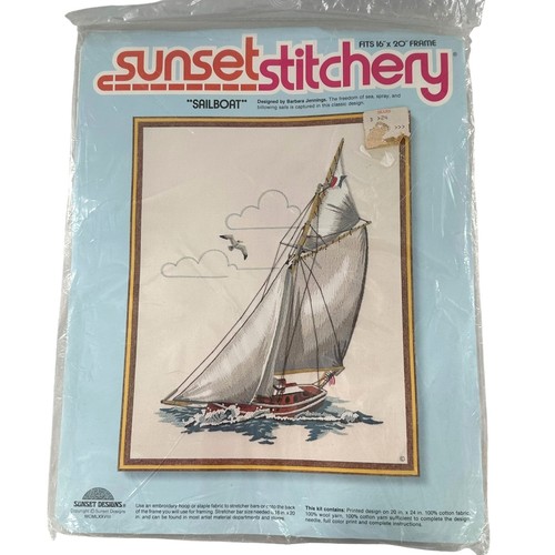 NEW Vintage Sunset Stitchery Sailboat Crewel Embroidery Kit Boating ...