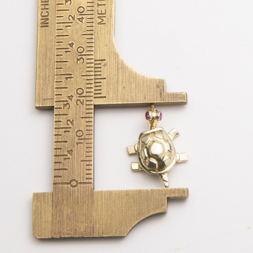 Pink Eyes Mini Turtle Charm Pendant 10K Yellow Gold | eBay