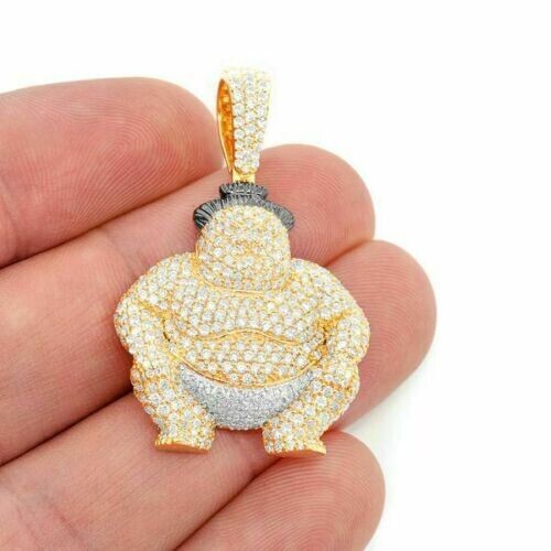 2 CT Round Cut Diamond Sumo Wrestler Pendant With Chain 14K Two Tone ...