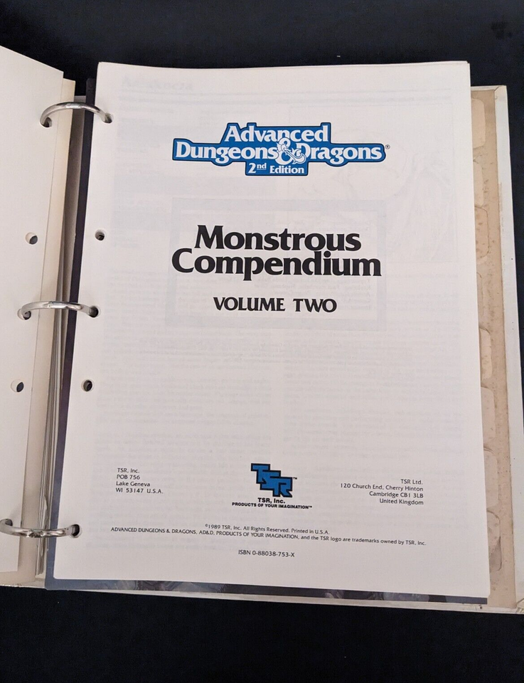 1989 AD&D Monstrous Compendium Vol. 1-3 MORE! TSR 2102 Binder Dungeons ...