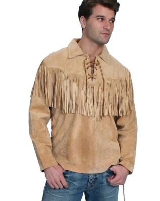 Old Western Wear Tan Buckskin Suede Fringe Shirt, Mountain Man ...