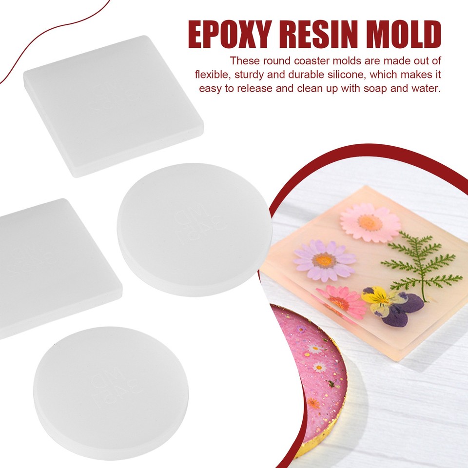 4 Pack Round and Square Shape Coaster Base Silicone Mold Resin Molds ...