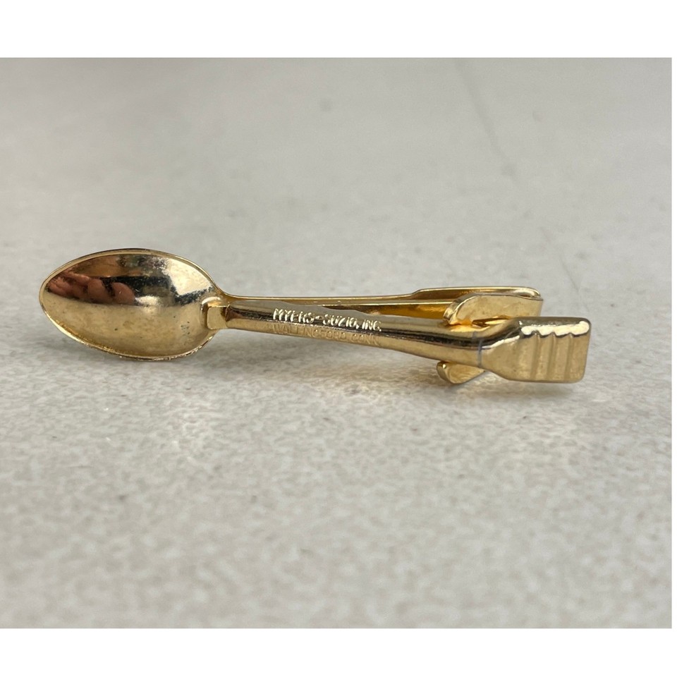 Vintage Spoon Tie Clip 1960s Gold Tone Metal Kitchen Utensil Necktie ...