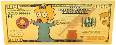Maggie Simpson The Simpsons $100 Novelty 24K Gold Foil Plated Note Bill ...