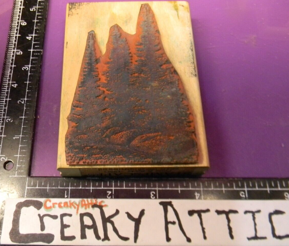 PINES ROCKS FOREST TREES SCENE RUBBER STAMP STAMPSCAPES 195G ...