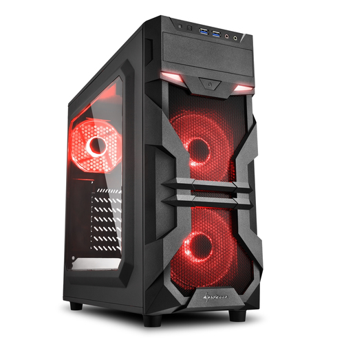 SHARKOON CASE VG7-W RED, ATX, 2XUSB3, 6 SLOTS, 2X120 LED FRONT 1X120 ...