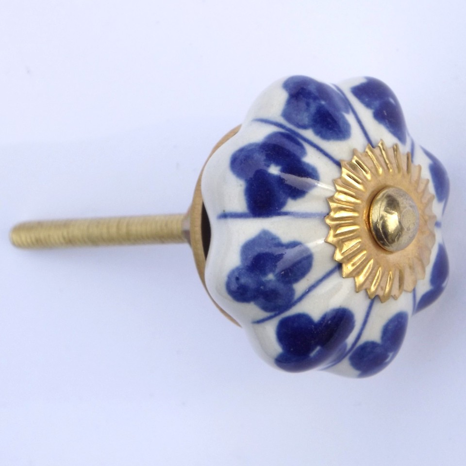 Blue White Ceramic Porcelain Door Knob Handle Drawer cupboard pull ...