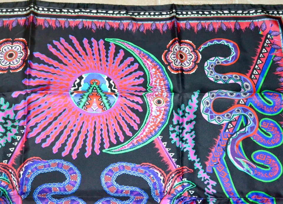 NWT $250 ROBERTO CAVALLI Square Silk Scarf VooDoo Print Black Multi 35 ...