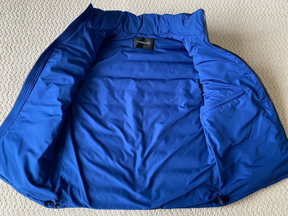 NWT VERSACE Greca Greek Key Baroque Blue Down Quilted Puffer Vest 48 US ...