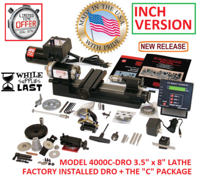SHERLINE 4000C-DRO 3.5" X 8" LATHE INCH Factory installed DRO + Package ...