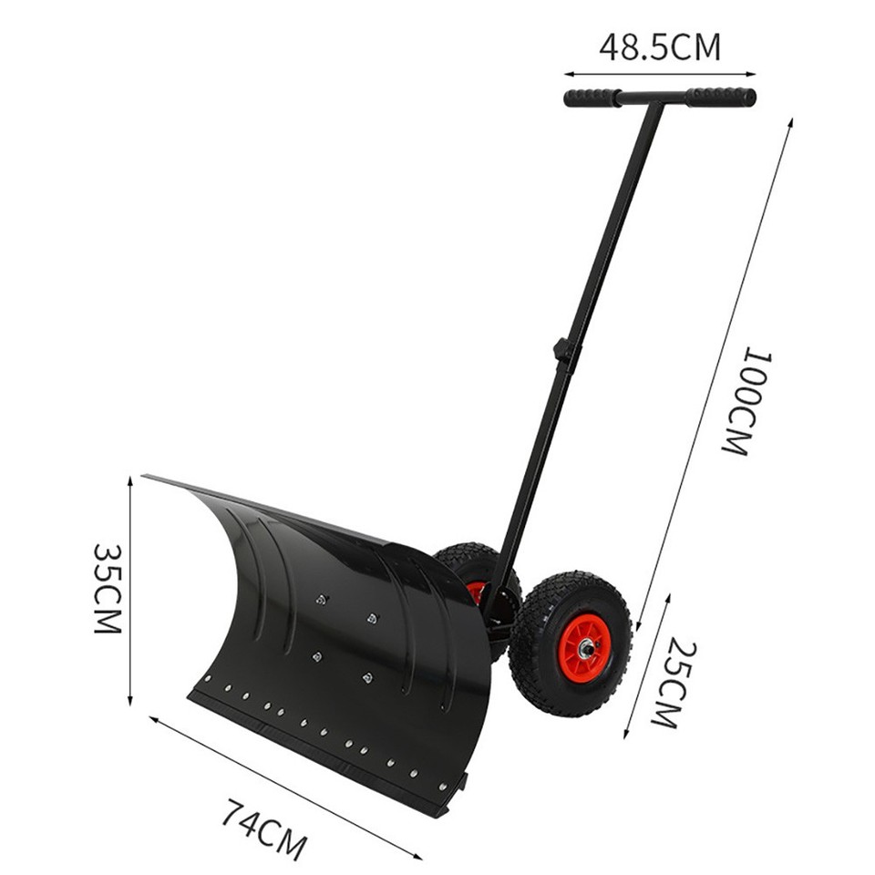 Snow Pusher Hand Plow for Snow Removal with Wheels Adjustable Handle ...