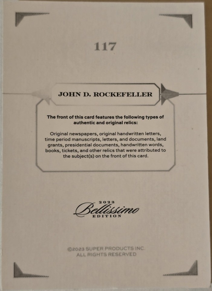 2023 Keepsake Bellissimo Edition John D Rockefeller Jumbo Relic #117 51 ...