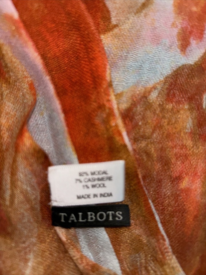 Talbots Modal Wool Cashmere Blend Scarf Wrap Oversized Orange Blue Gold ...