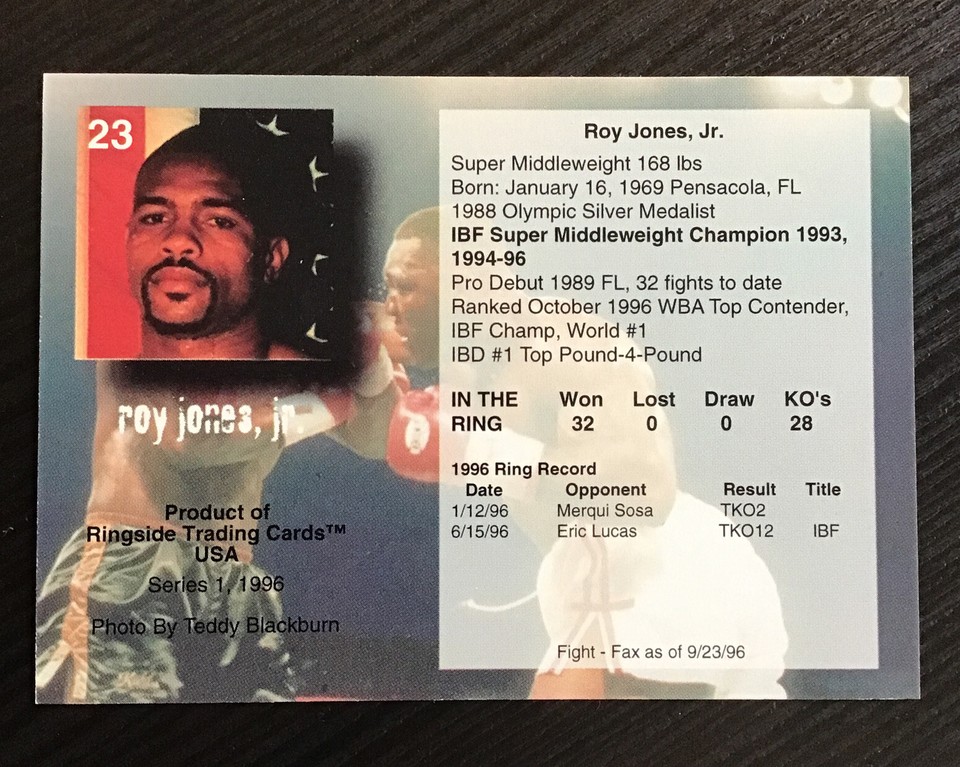 1996 Ringside #23 Roy Jones Jr. - Super Middleweight Champion - Boxing ...