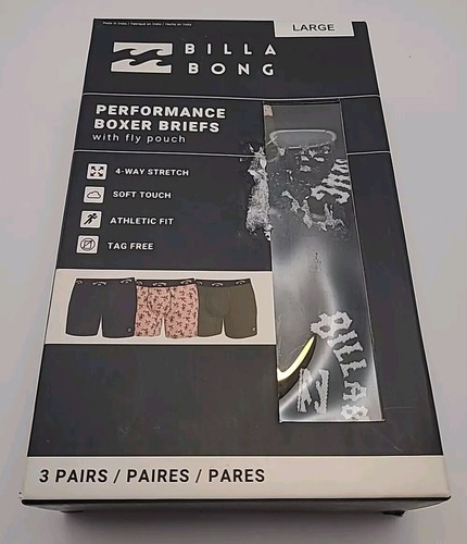 NEW Billabong Men’s LG Performance Boxer Briefs Fly Pouch 3 Pack ...
