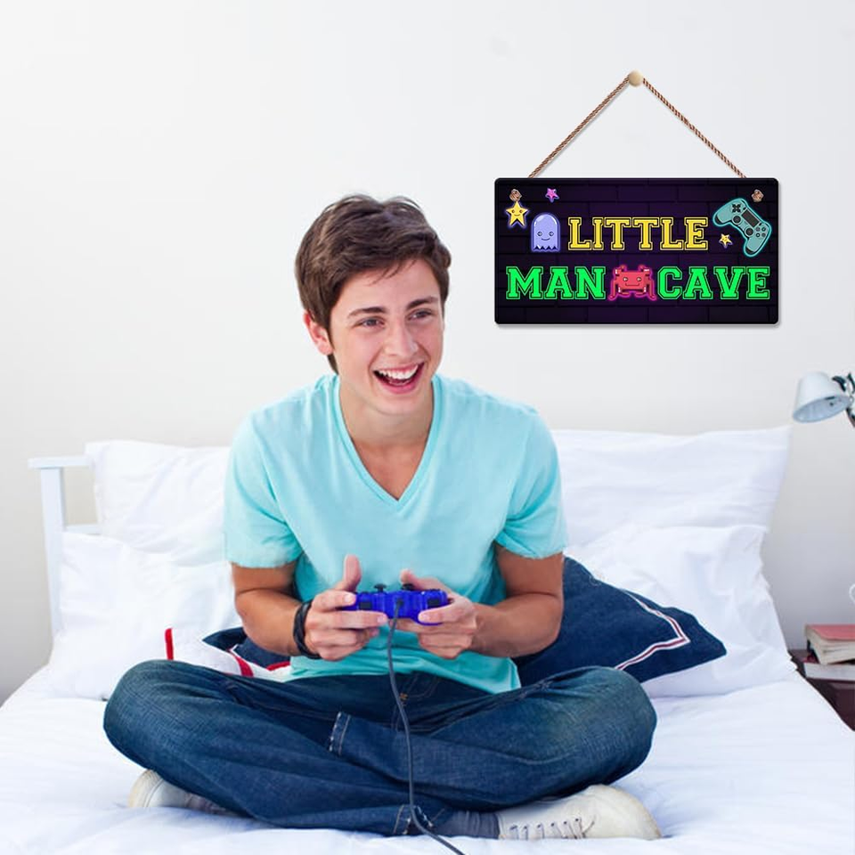 Little Man Cave Wooden Plaque Boys Gamer Room Sign for Gaming Door ...