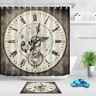 Retro Steampunk Clock Shower Curtain Waterproof Fabric Bathroom Set w ...