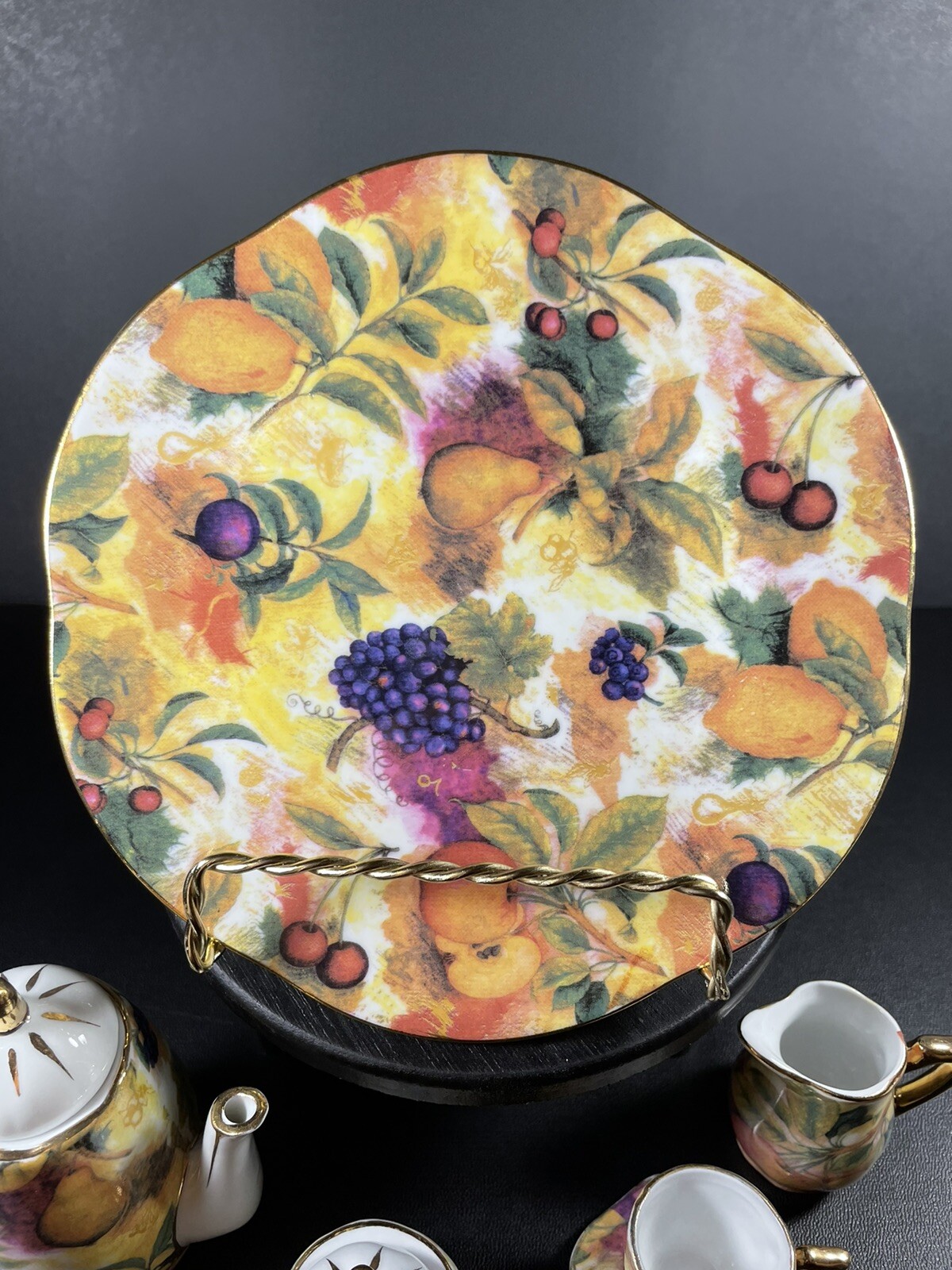 Vintage Miniature Tea Set Fruit Pattern With Gold Trim | eBay