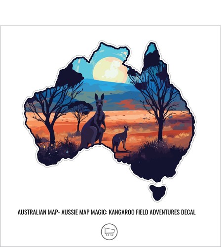 Australian Map Kangaroo, Australian field Sunset Large Decal Caravans ...