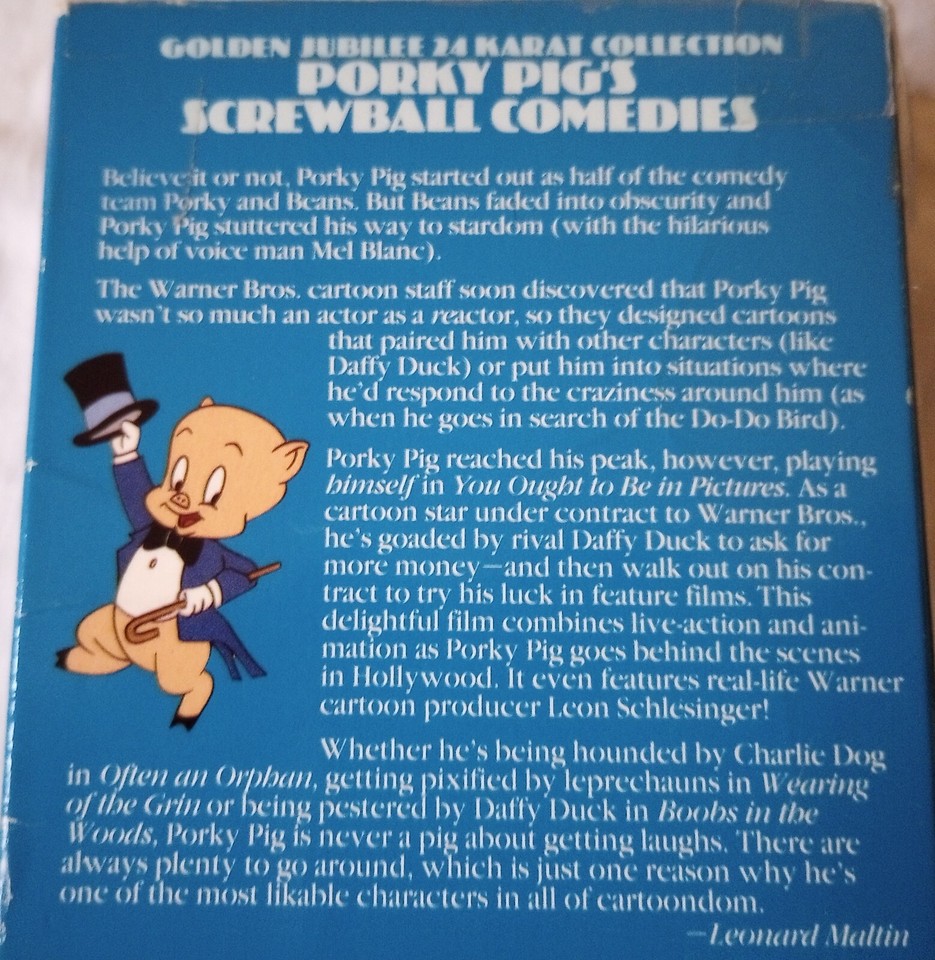 Warner Bros Cartoons Golden Jubilee Porky Pig Screwball Comedies VHS ...