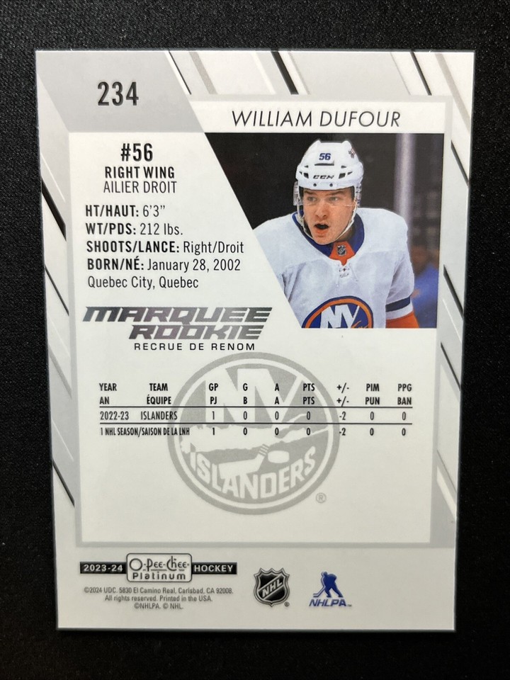 23-24 UD O-Pee-Chee Platinum Marquee Rookie 234 William Dufour | eBay