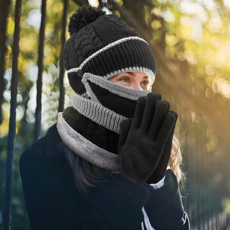 Mens Womens Winter Warm Slouchy Ski Knit Beanie Hat & Scarf Cap/Gloves ...