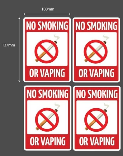 NO SMOKING OR VAPING 4PK Safety Sign OHS WHS 3m waterproof Vinyl ...