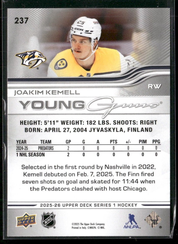 2025-26 Upper Deck Series 1 - Young Guns Joakin Kemell #237 RC | eBay