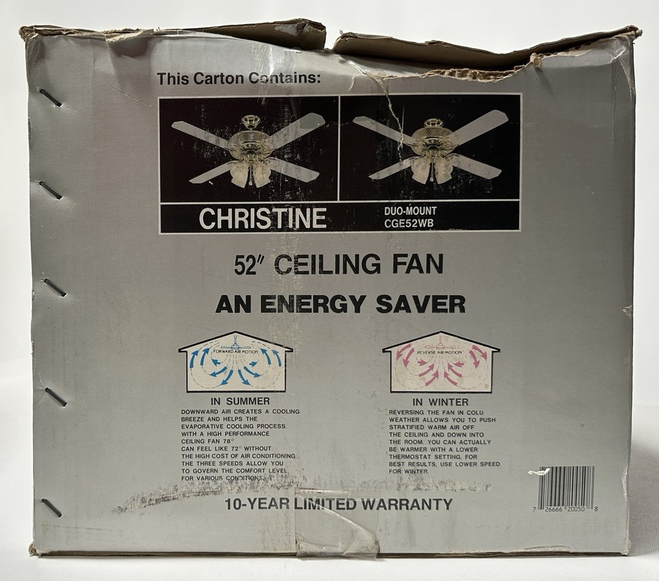 NEW Vintage Dynasty Christine Ceiling Fan White & Brass 52” 4 Blade ...