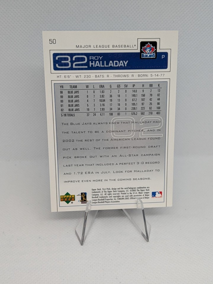2003 Upper Deck First Pitch Roy Halladay #50 HOF Toranto Blue Jays MLB ...
