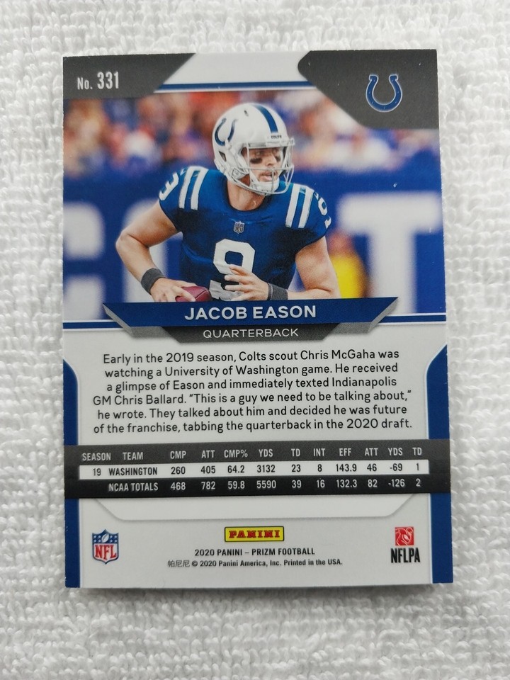 2020 Panini Prizm Jacob Eason Black and White Negative Rookie Card RC ...