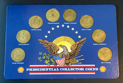 THREE FULL SETS 1992 Shell Presidential Collector Coins & Display Card ...