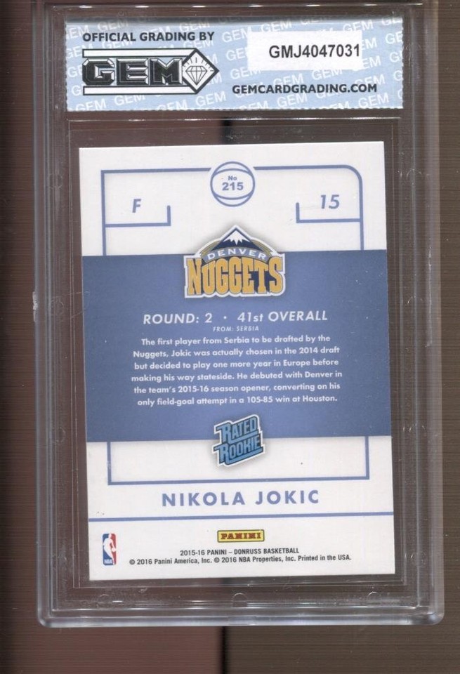 2015-16 Nikola Jokic Donruss #215 Gem Mint 10 RC Rookie Denver Nuggets ...