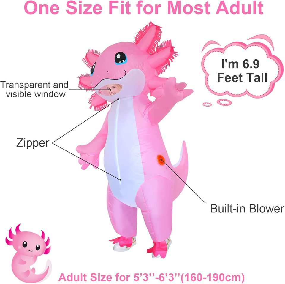 Inflatable Costume Adult Axolotl Costumes Deluxe Halloween Air Blow-Up ...