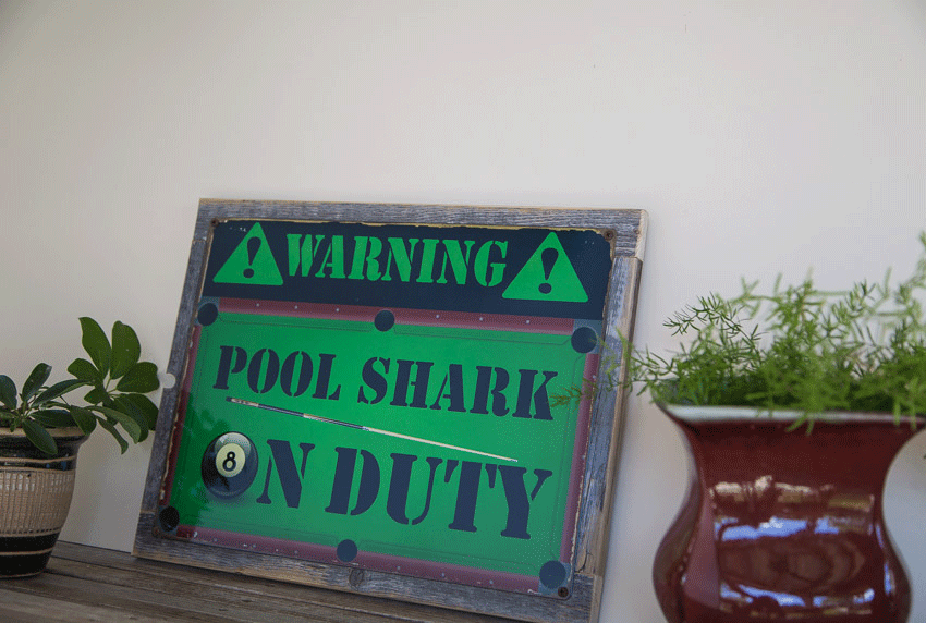 Warning Pool Shark on Duty Metal Sign Framed on Rustic Wood, Billiards ...