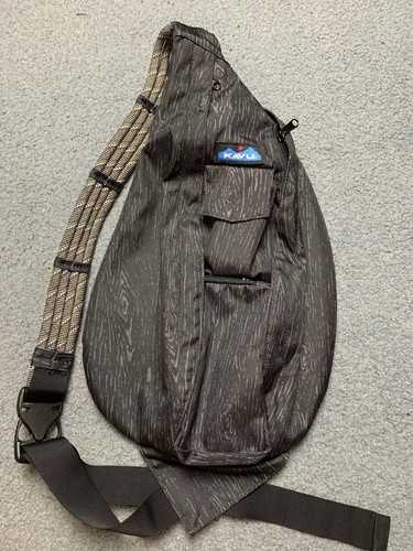 KAVU Rope Sling Bag Crossbody Shoulder Bag Black Wood Grain Pattern | eBay