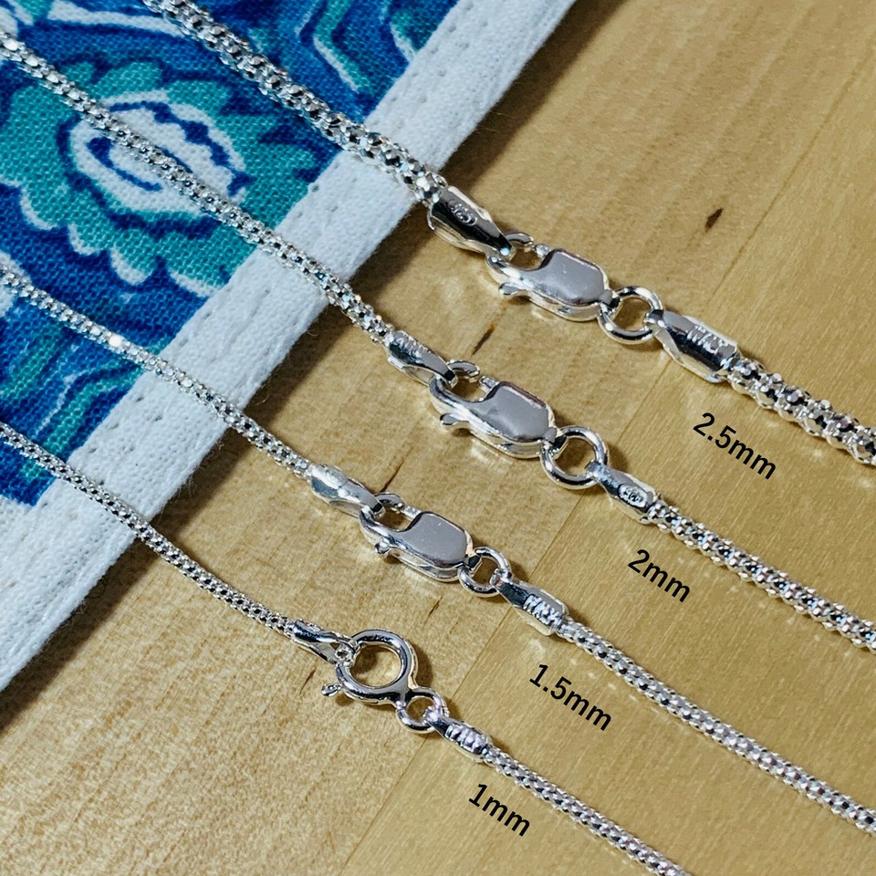 Real 925 Sterling Silver Diamond Cut Popcorn Chain Necklace Made in ...