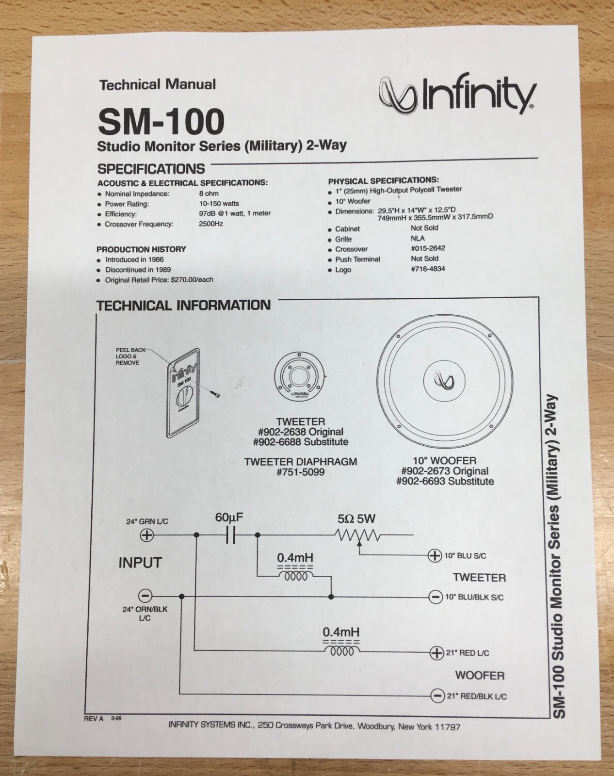 Infinity SM-100 Studio Monitor speakers - Tested/Working. Woofers re ...