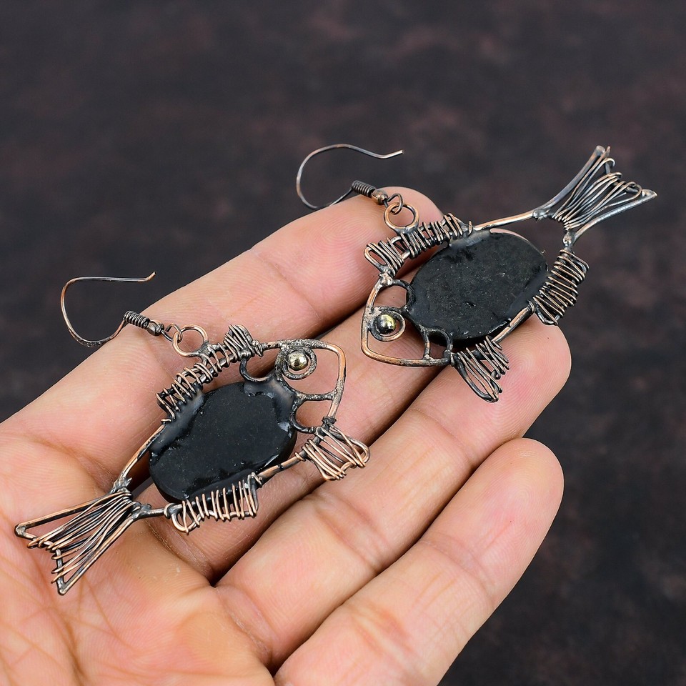 Abalone Shell Copper Gift For Bestie Wire Wrapped Fish Earrings 2.28 ...